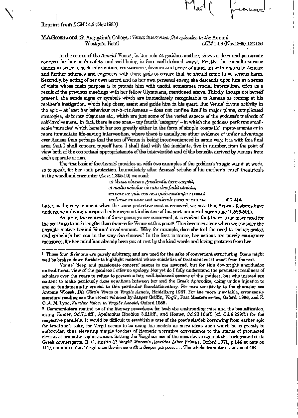 (PDF) 2. “Venus Intervenes: Five Episodes in the Aeneid”, Liverpool ...