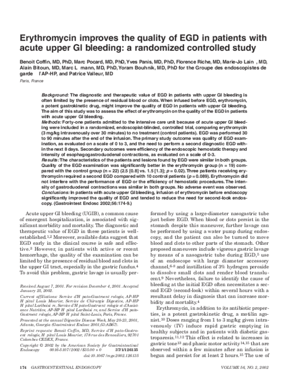 (PDF) Erythromycin improves the quality of EGD in patients with acute ...