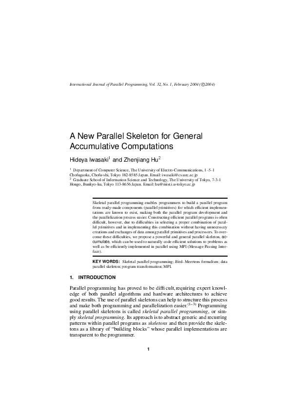 Pdf A New Parallel Skeleton For General Accumulative Computations