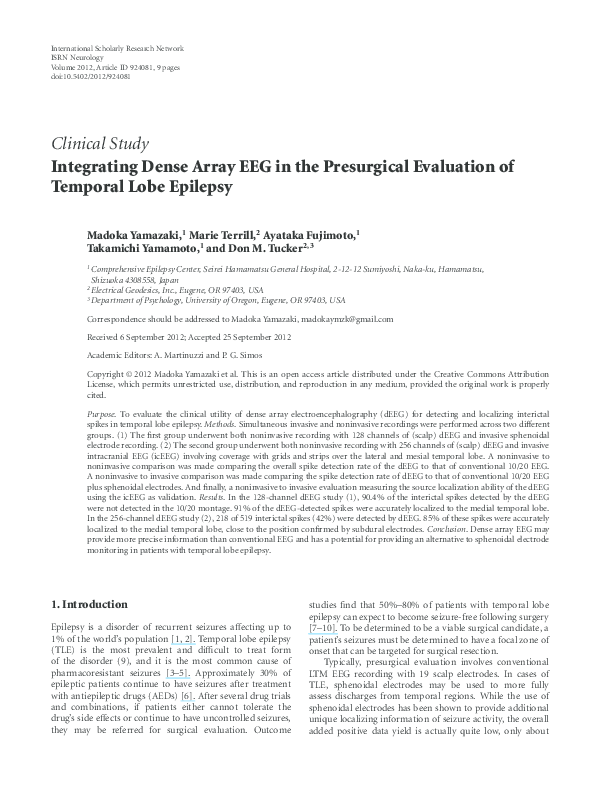 (PDF) Integrating dense array EEG in the presurgical evaluation of ...