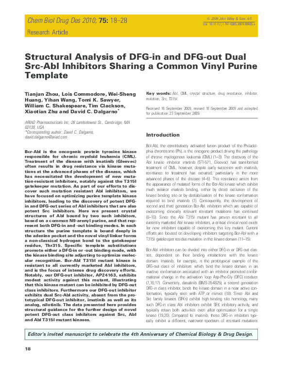 (PDF) Structural Analysis of DFG-in and DFG-out Dual Src-Abl Inhibitors ...