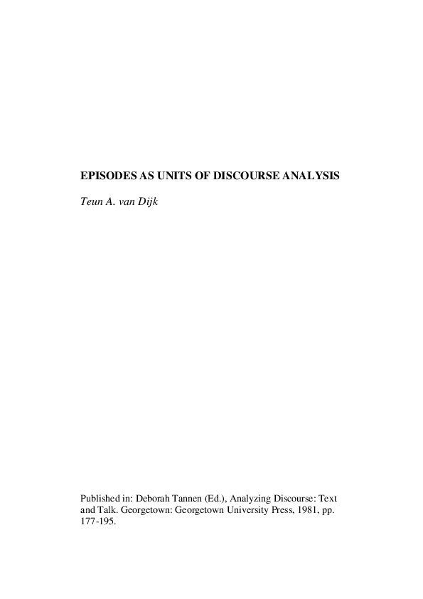 (PDF) Episodes as units of discourse analysis