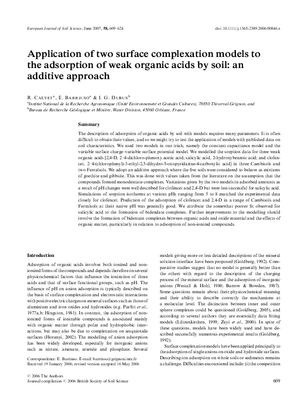 (PDF) Application of two surface complexation models to the adsorption ...