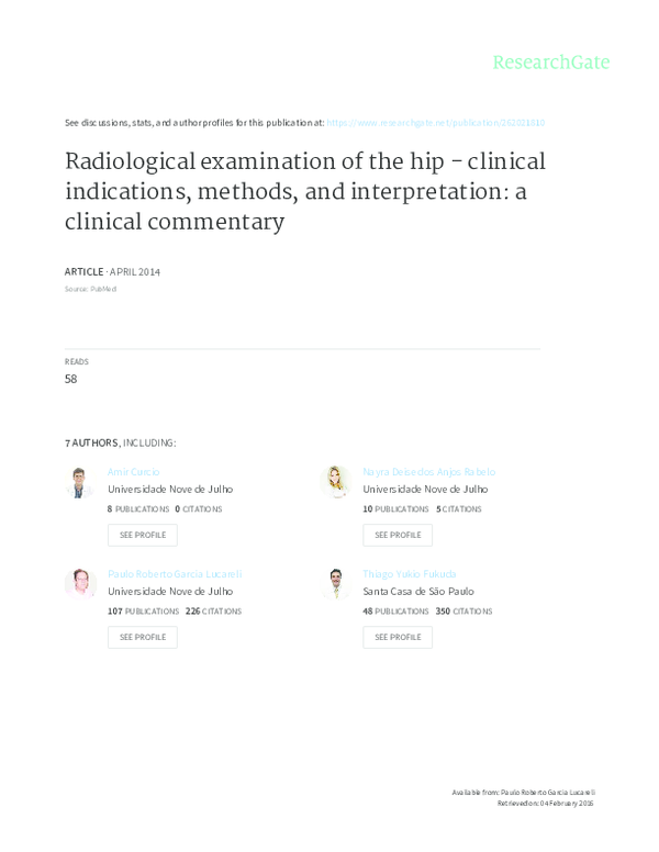 (PDF) RADIOLOGICAL EXAMINATION OF THE HIP - CLINICAL INDICATIONS, METHODS, AND INTERPRETATION: A ...