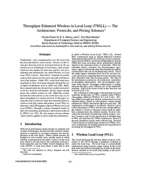 (PDF) Throughput enhanced wireless in local loop (TWiLL)