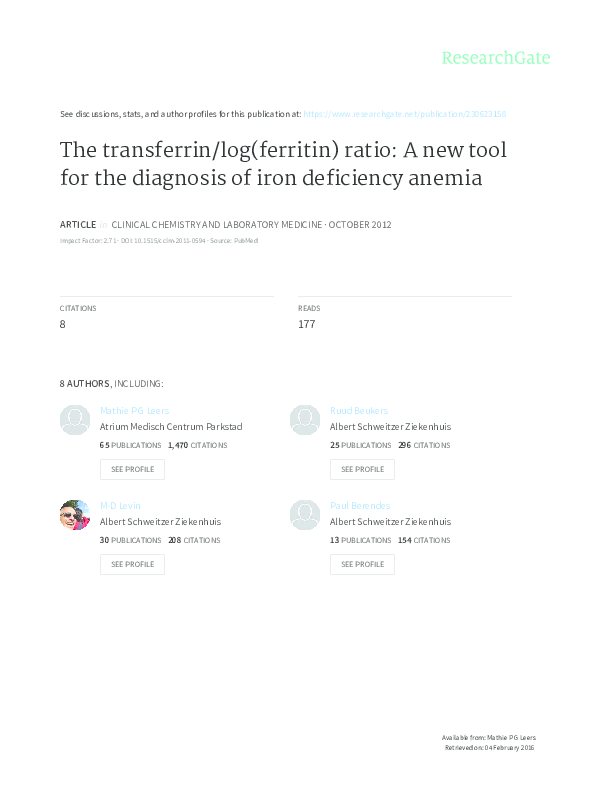 (PDF) The transferrin/log(ferritin) ratio: a new tool for the diagnosis ...