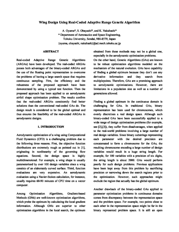 Pdf Wing Design Using Real Coded Adaptive Range Genetic Algorithm