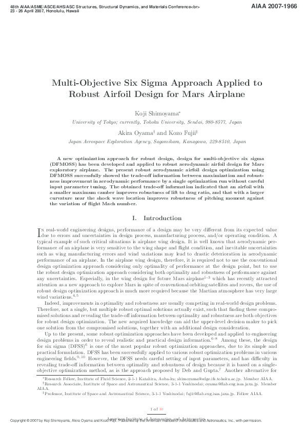 (PDF) Multi-Objective Six Sigma Approach Applied to Robust Airfoil ...