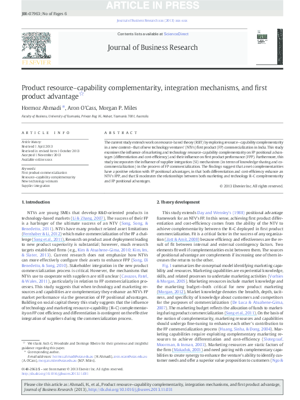 (PDF) Product resource–capability complementarity, integration ...