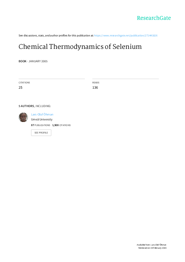 (PDF) Chemical Thermodynamics of Selenium