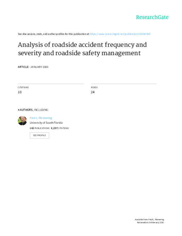 (PDF) Analysis of Roadside Accident Frequency and Severity and Roadside Safety Management: Final ...