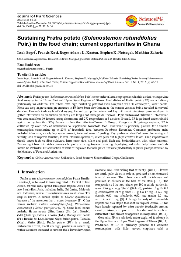 (PDF) Sustaining Frafra potato (Solenostemon rotundifolius Poir.) in ...