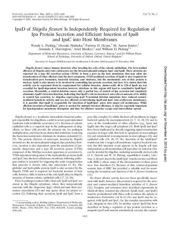 (PDF) IpaD of Shigella flexneri Is Independently Required for ...