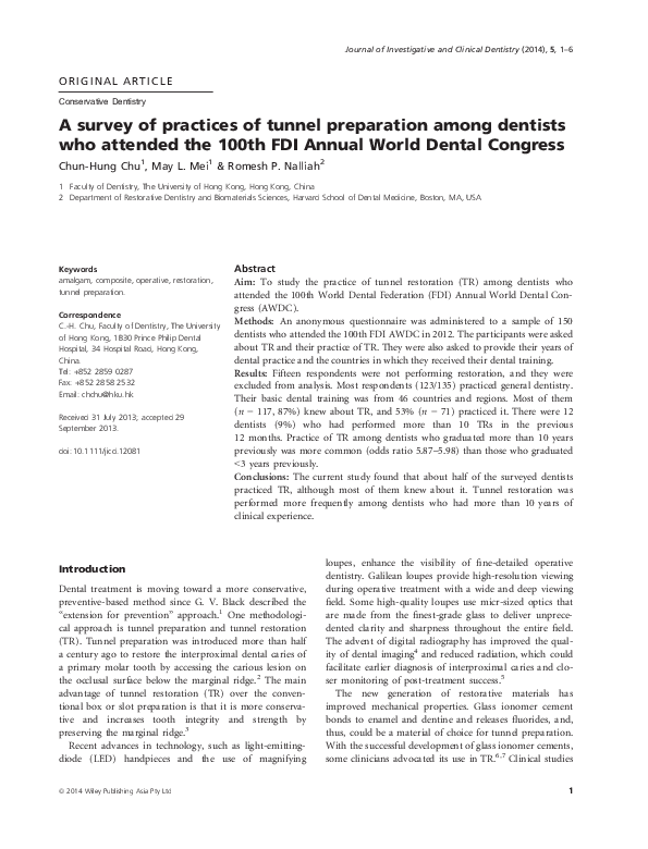 (PDF) A survey of practices of tunnel preparation among dentists who ...