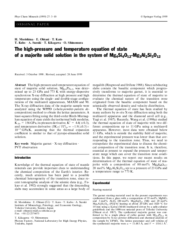(PDF) High pressure and temperature equation of state and calculation ...