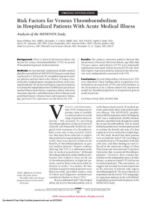 (PDF) Risk factors for venous thromboembolism in hospitalized children and adolescents | Seung ...