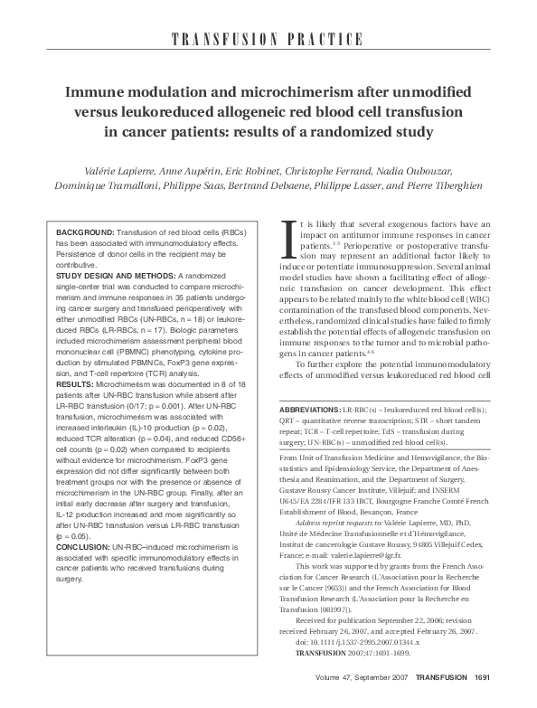 (PDF) Immune modulation and microchimerism after unmodified versus ...