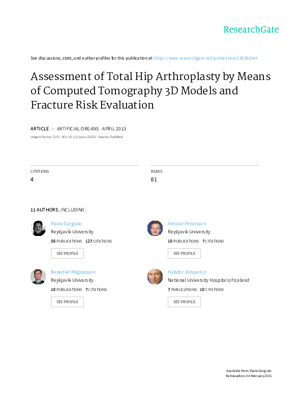 (PDF) Analysis of the Radiological Assessment of Reconstruction in Total Hip Arthroplasty ...