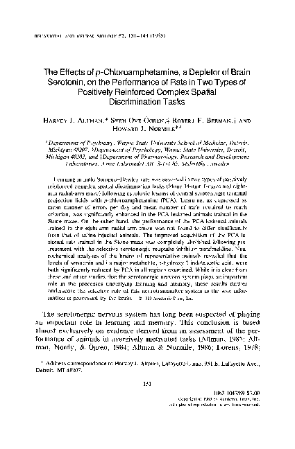 (PDF) The effects of p-chloroamphetamine, a depletor of brain serotonin ...