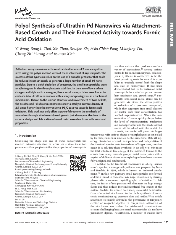 (PDF) Polyol Synthesis of Ultrathin Pd Nanowires via Attachment-Based ...