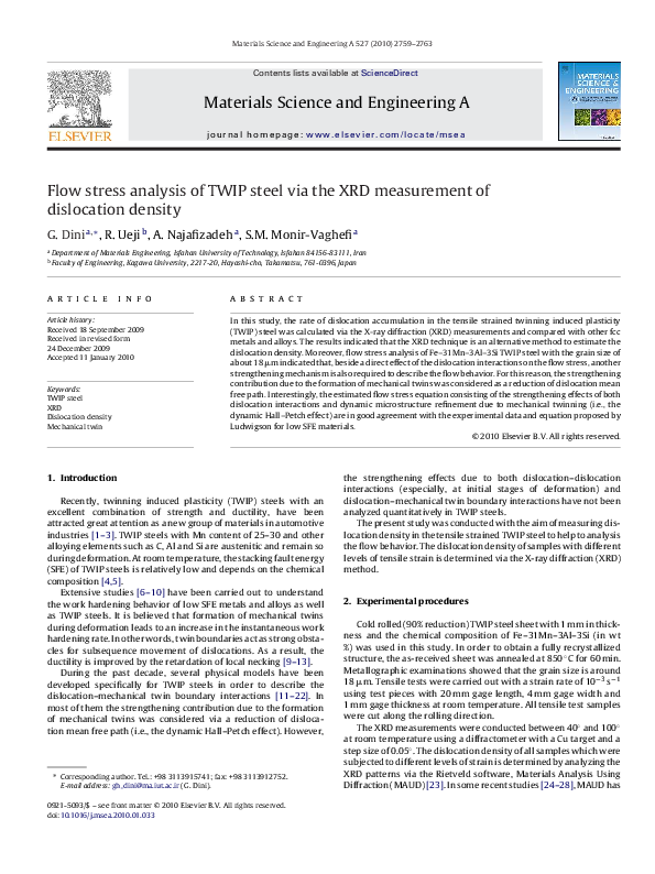 (PDF) Flow stress analysis of TWIP steel via the XRD measurement of ...