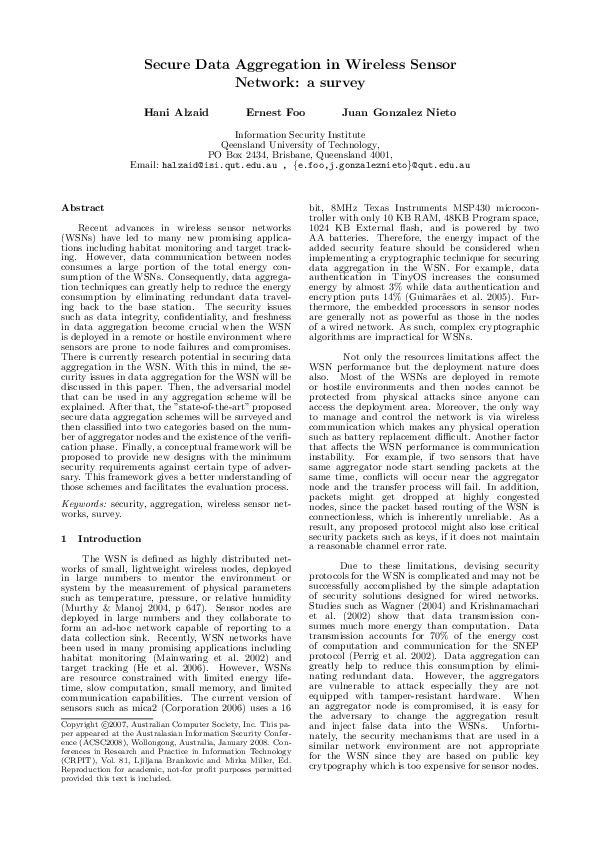(PDF) Secure data aggregation in wireless sensor networks: A comprehensive overview