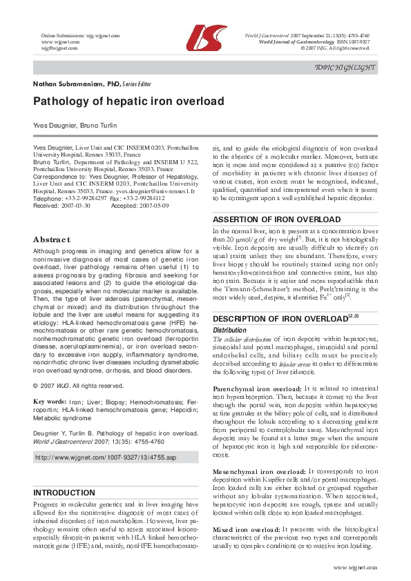 (PDF) Pathology of Hepatic Iron Overload