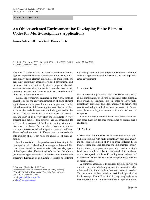 (PDF) An Object-oriented Environment for Developing Finite Element Codes for Multi-disciplinary ...