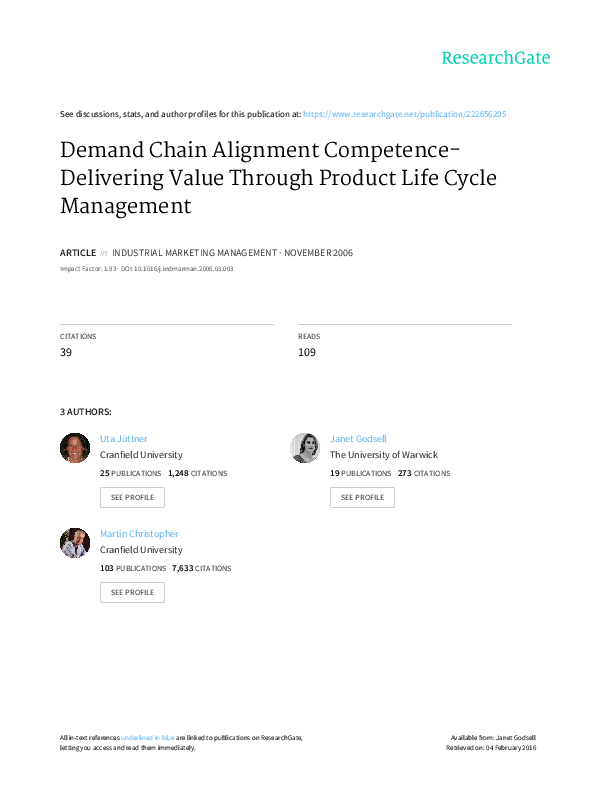 (PDF) Demand chain alignment competence — delivering value through ...
