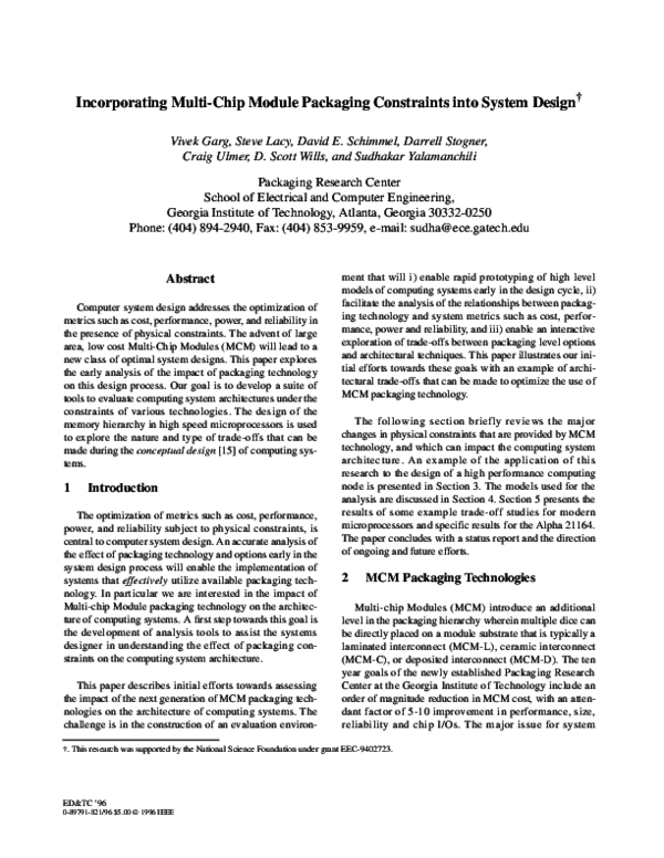(PDF) Incorporating multi-chip module packaging constraints into system ...