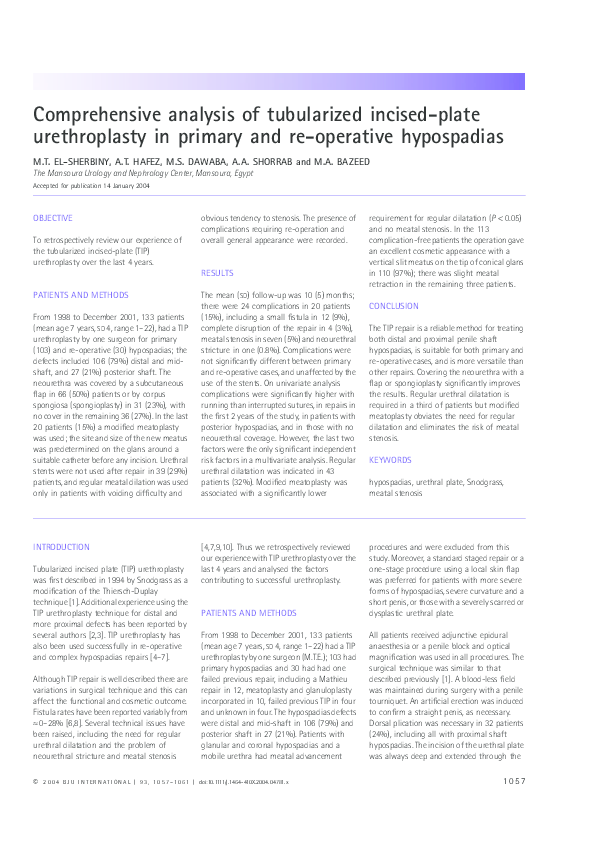 (PDF) Comprehensive analysis of tubularized incised-plate urethroplasty ...