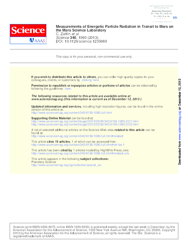(PDF) Measurements of Energetic Particle Radiation in Transit to Mars ...