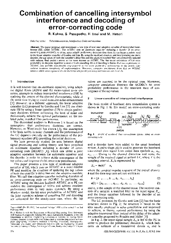 (PDF) Combination of cancelling intersymbol interference and decoding of error-correcting code