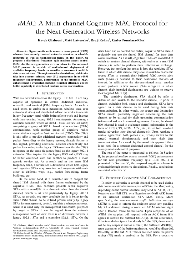 (PDF) eMAC: A Multi-channel Cognitive MAC Protocol for the Next Generation Wireless Networks