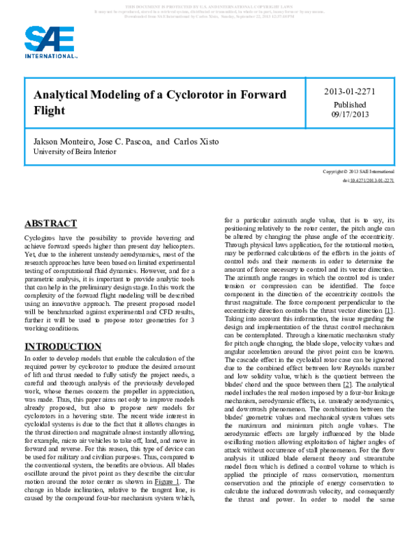 (PDF) Analytical Modeling of a Cyclorotor in Forward Flight
