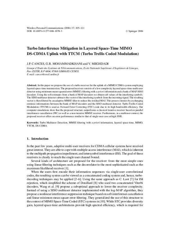 Pdf Turbo Interference Mitigation In Layered Space Time Mimo Ds Cdma