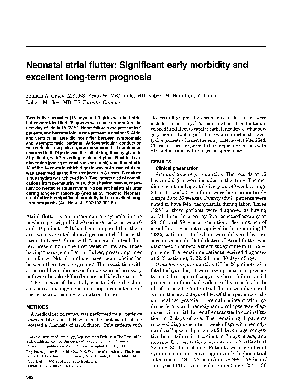 Pdf Neonatal Atrial Flutter Significant Early Morbidity And Excellent Long Term Prognosis