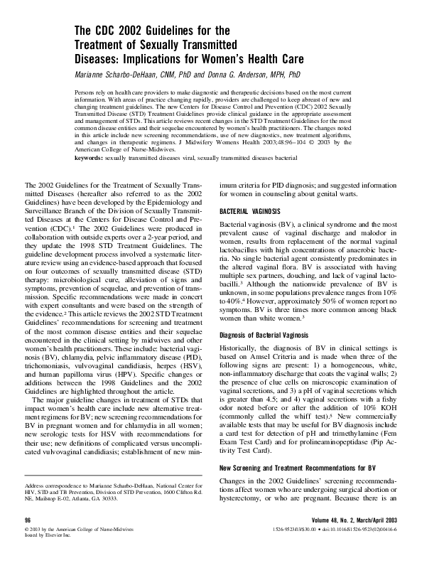 (PDF) The CDC 2002 guidelines for the treatment of sexually transmitted ...