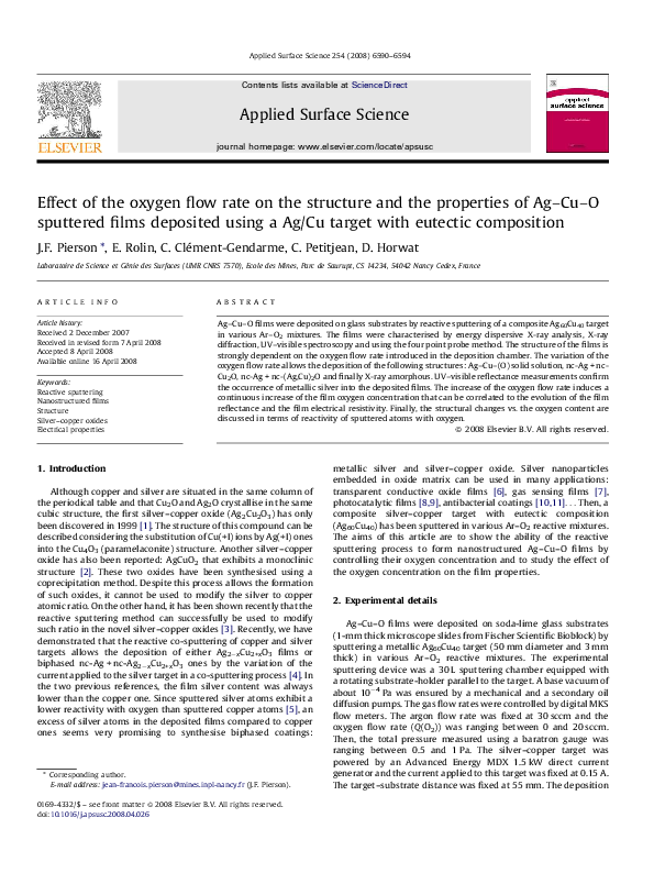 (PDF) Effect of the oxygen flow rate on the structure and the ...