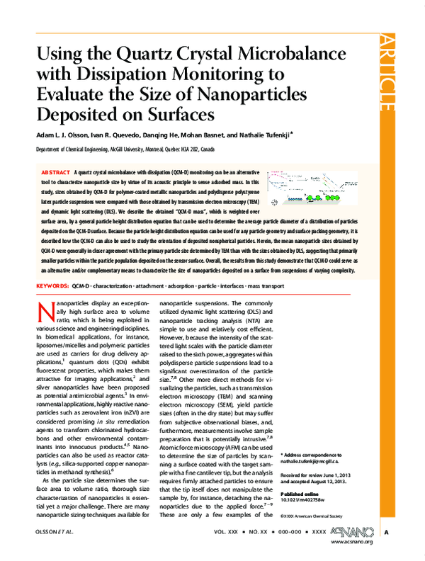 (PDF) Using the Quartz Crystal Microbalance with Dissipation Monitoring to Evaluate the Size of ...