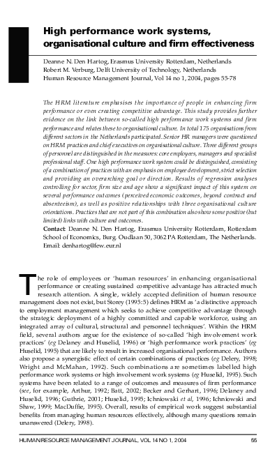 (PDF) High performance work systems, organisational culture and firm ...