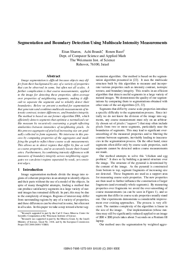 Pdf Segmentation And Boundary Detection Using Multiscale Intensity Measurements