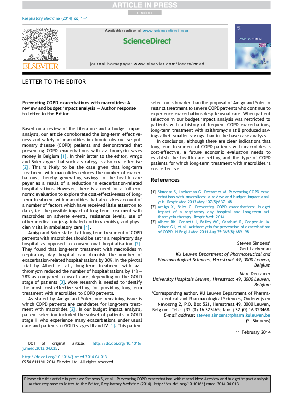 (PDF) Preventing COPD exacerbations with macrolides: A review and ...