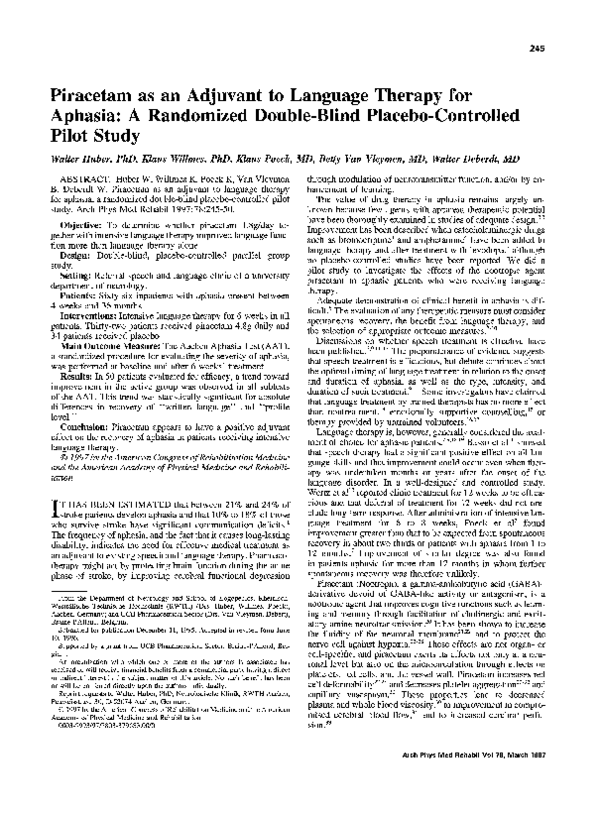 (PDF) Piracetam as an adjuvant to language therapy for aphasia: A ...