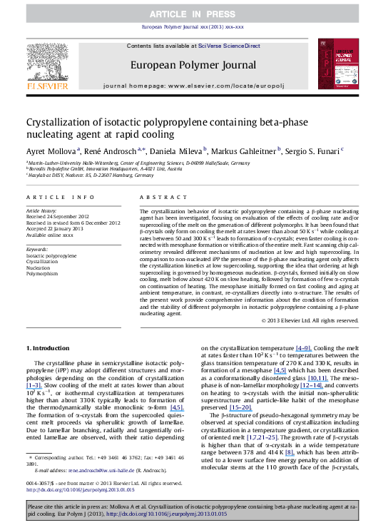 (PDF) Crystallization of isotactic polypropylene containing beta-phase ...