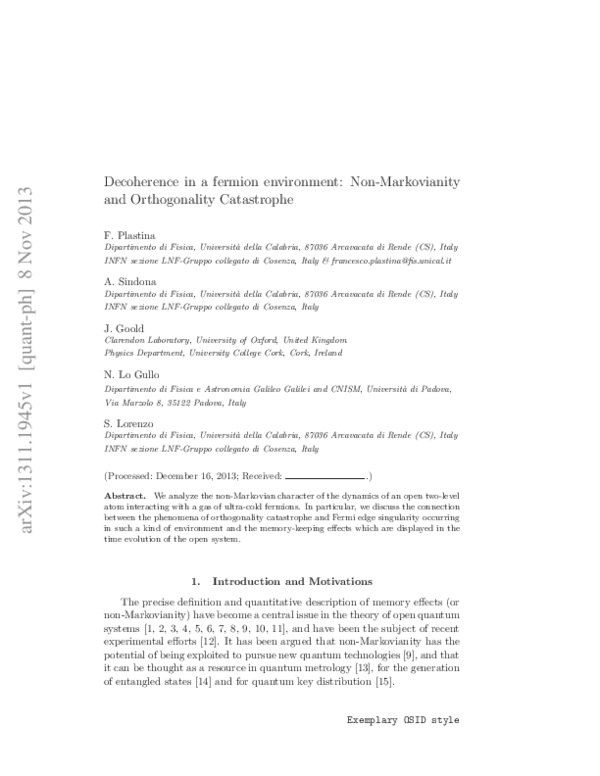 (PDF) Decoherence in a Fermion Environment: Non-Markovianity and ...
