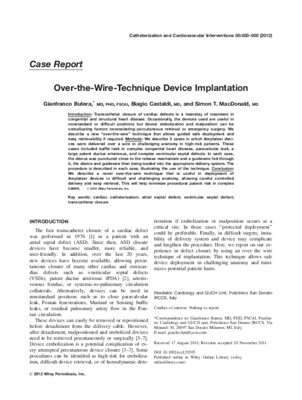 (PDF) Over-the-wire-technique device implantation