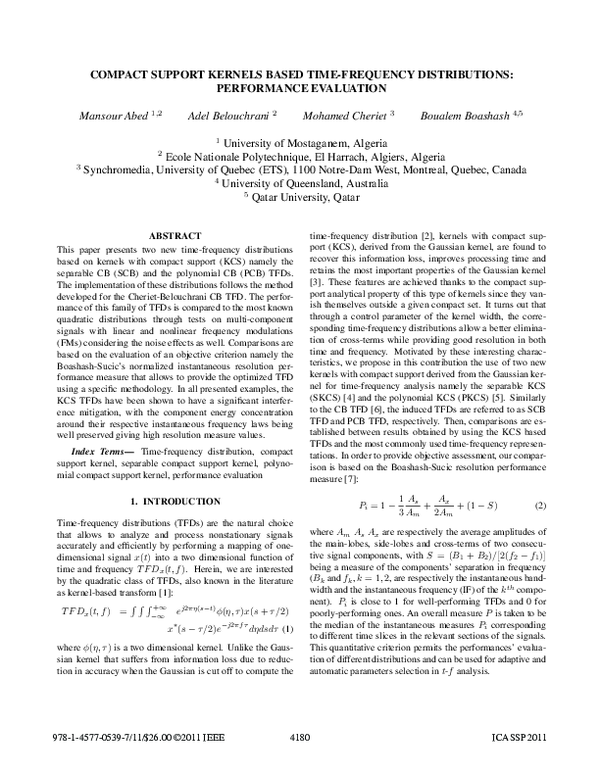 (PDF) Compact support kernels based time-frequency distributions ...
