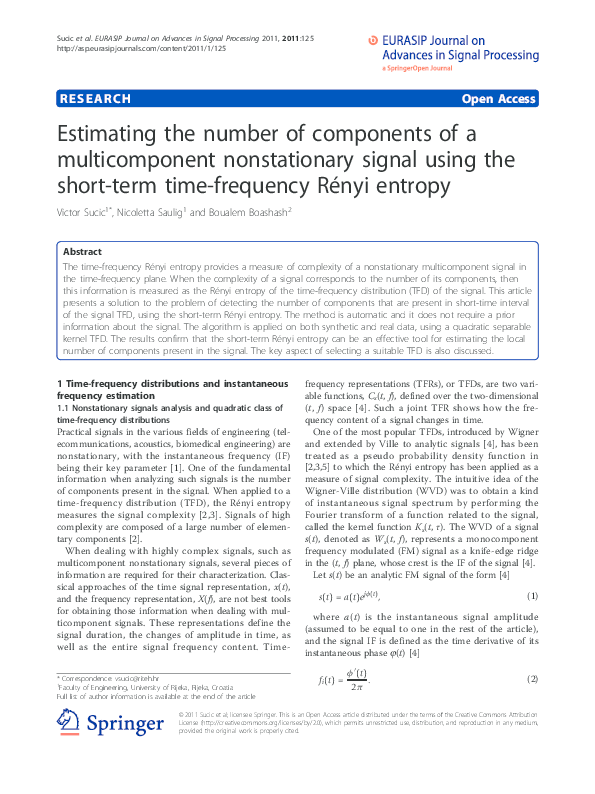 Pdf Detecting Component Count In Nonstationary Signals Via Rényi Entropy