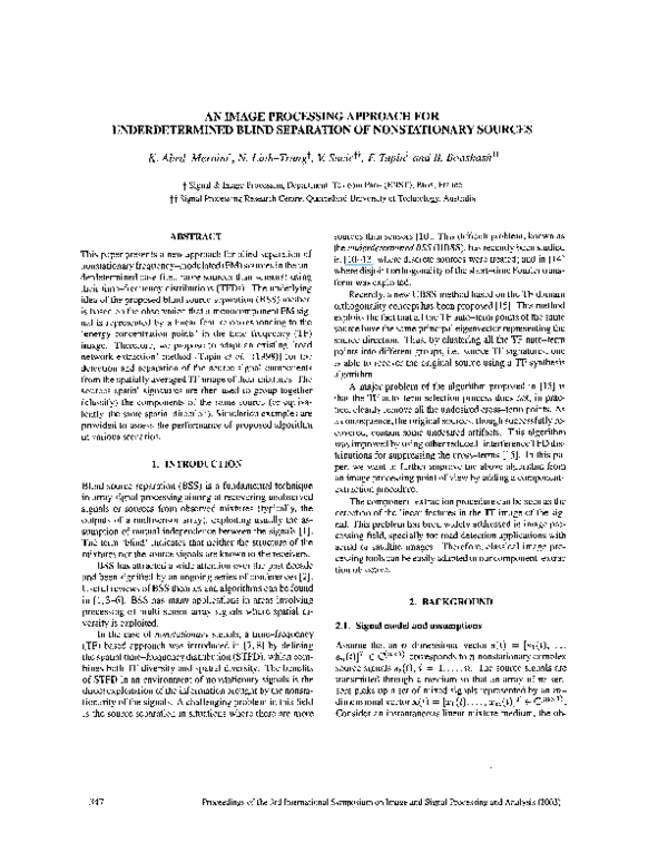 Pdf An Image Processing Approach For Underdetermined Blind Separation